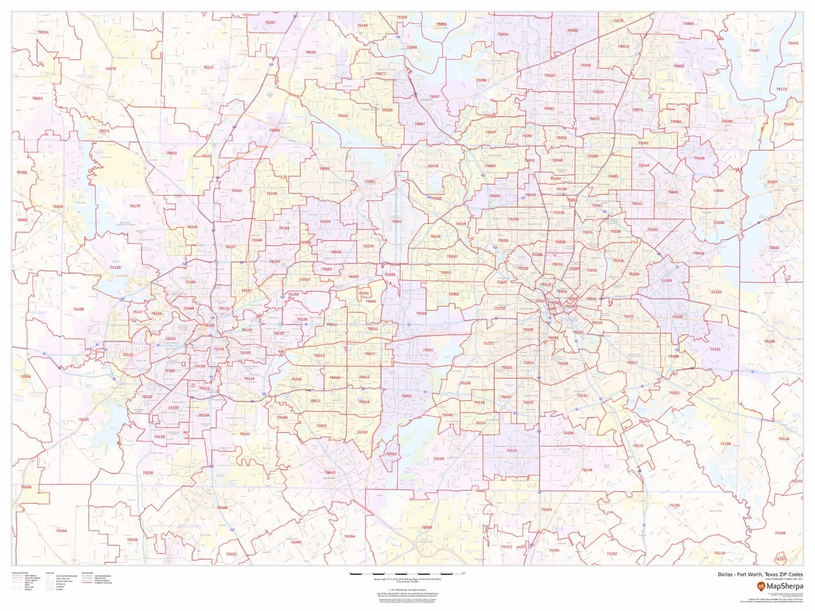 Dallas - Fort Worth, Texas Zipcode Laminated Wall Map (MSH) | eBay
