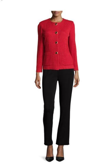 Misook Cardinal Red Button Front Patch Pocket Knit Jacket M | eBay