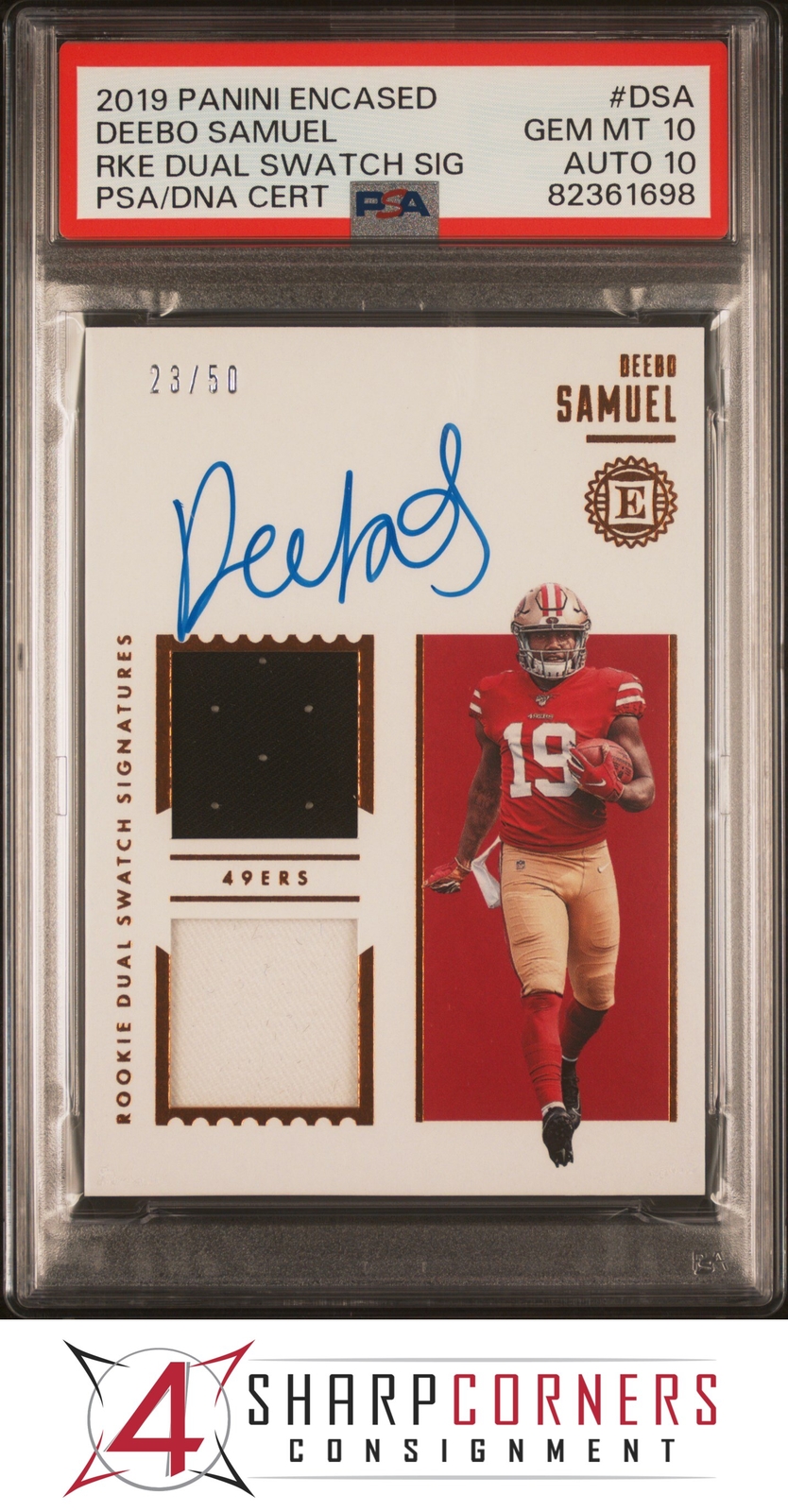 2019 ENCASED DUAL SWATCH SIGNATURES DEEBO SAMUEL RC /50 POP 1 PSA 10 ...