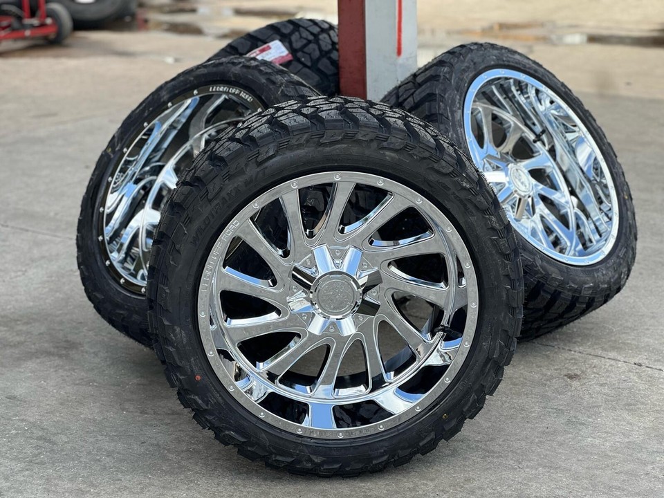 22x12 Offroad Chrome Wheels 35" MT Tires 8x170 Ford Super Duty F250 ...
