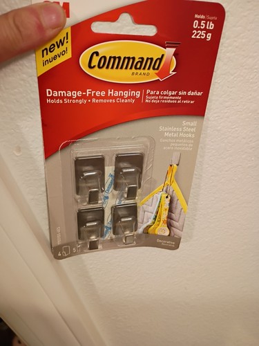 Command Small Stainless Steel Metal Hooks, 4 Hooks, 5 Strips 1 Pack | eBay