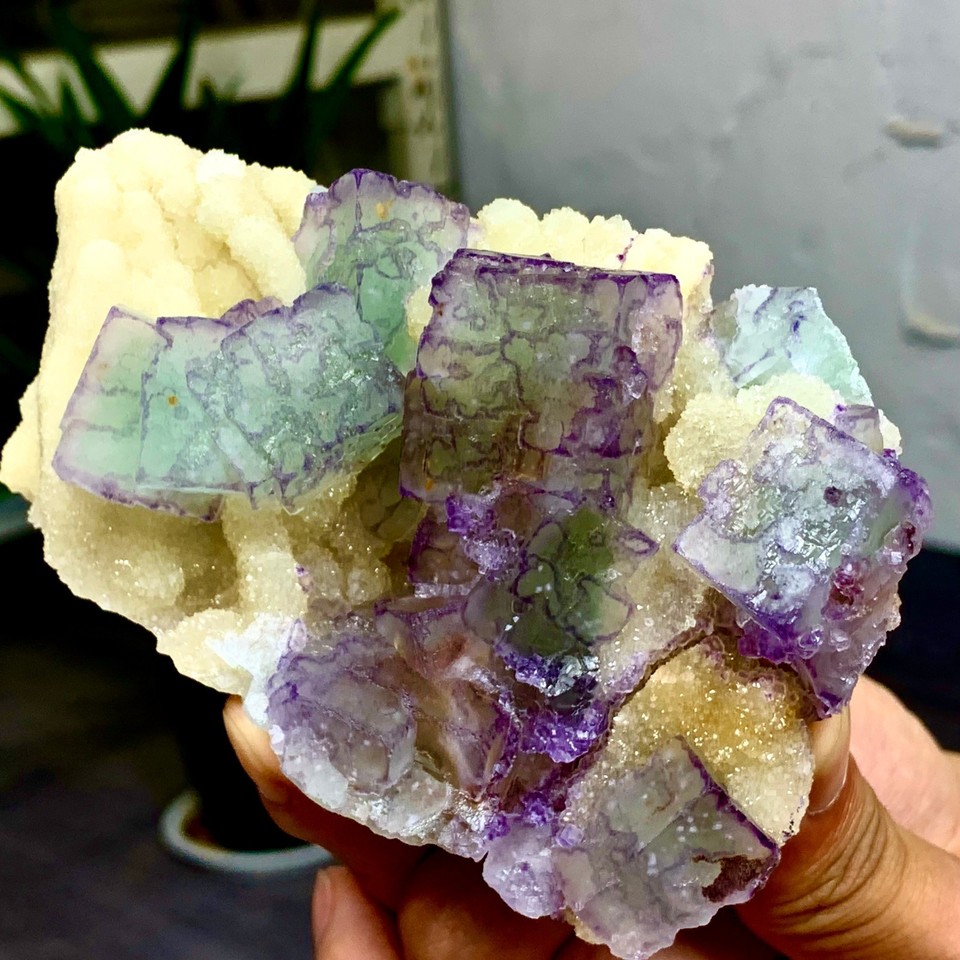 441G Natural fluorite Purple Blue Green cubic mineral crystal sample ...