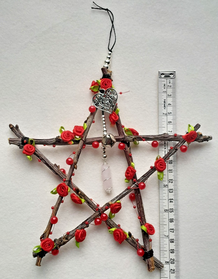 Red rose cherry stick pentacle, large, rose quartz, heart, valentines ...