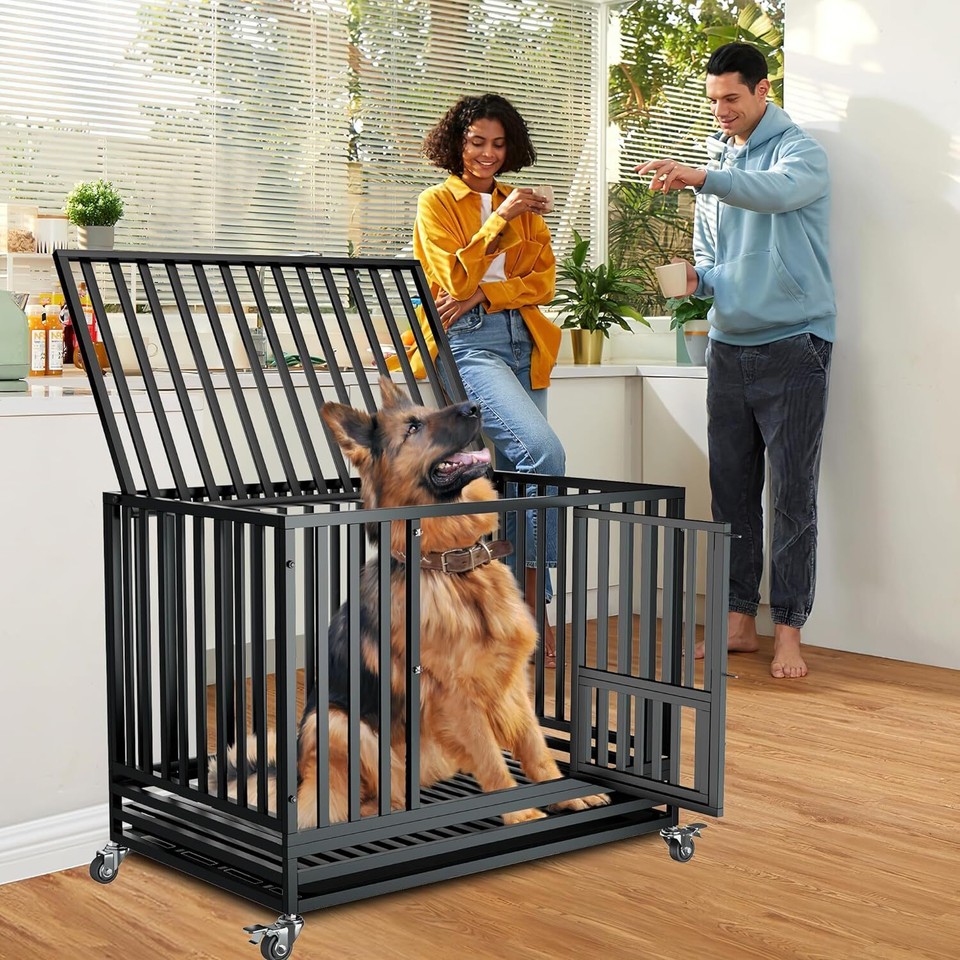 47" Heavy Duty Dog Crate,Indestructible Large Dog Cage,Black | eBay