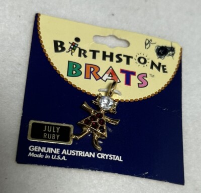 VTG NOS Charm Birthstone Brats Girl July Ruby Austrian Crystal Goldtone | eBay