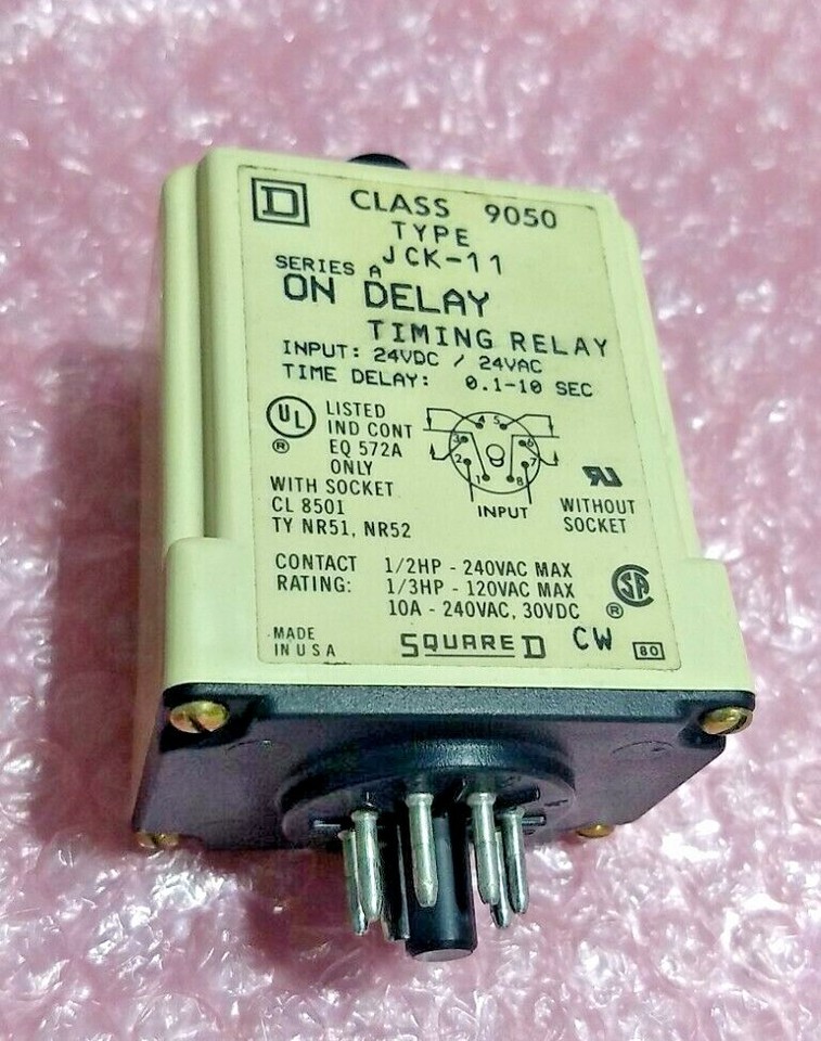 SQUARE D CLASS 9050 TYPE JCK-11 SER.A TIMING RELAY 24VDC/AC 0.1-10 SEC ...