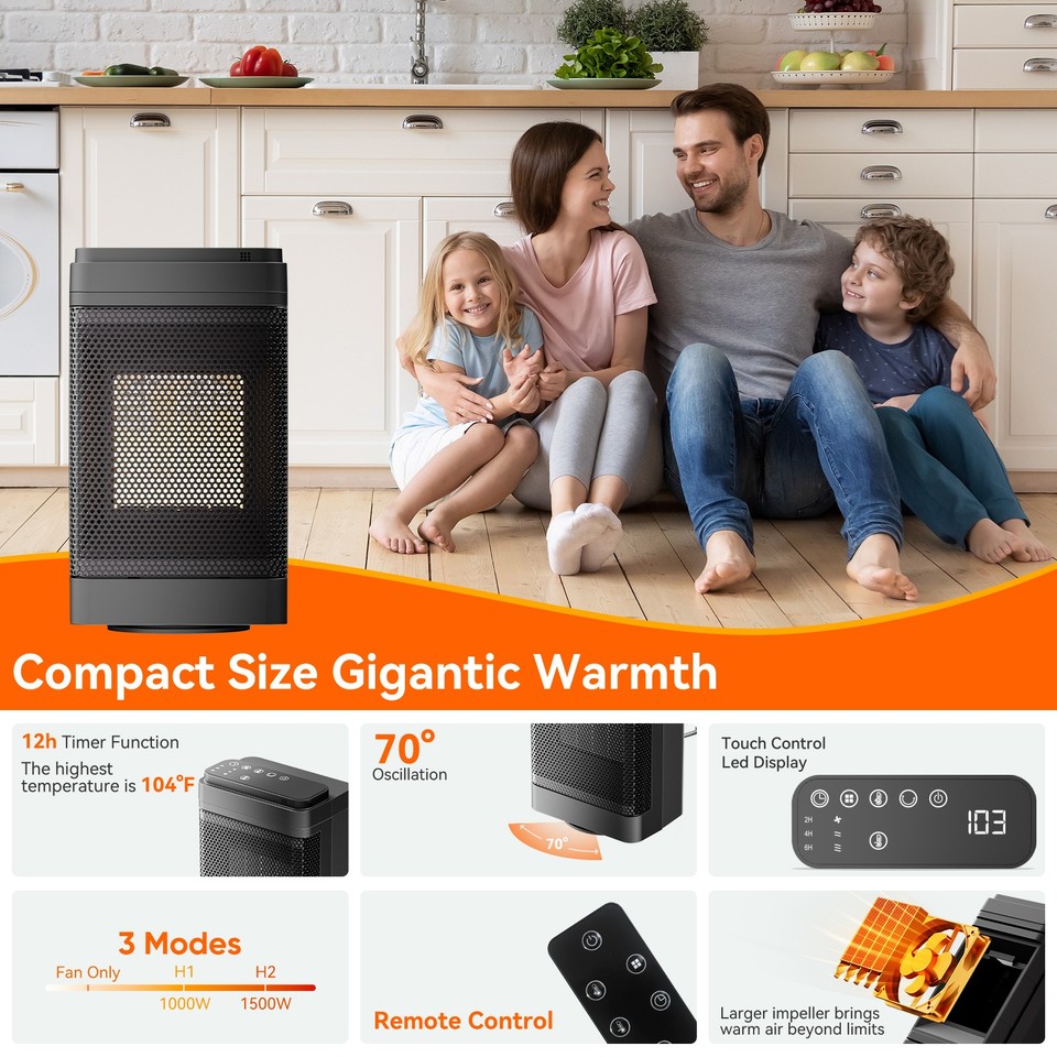 1500W Electric Space Heater Garage Forced Hot Air Fan Portable for ...