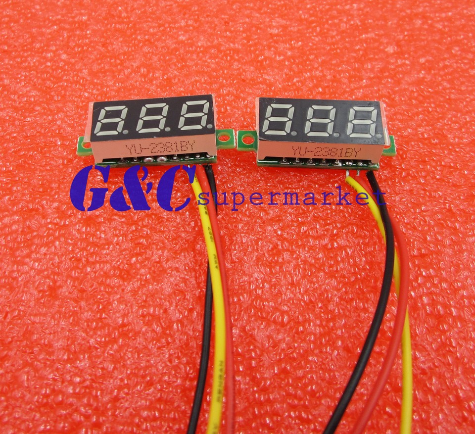 2PCS Mini DC 0-100V Yellow LED 3-Digital Display Voltage Voltmeter ...
