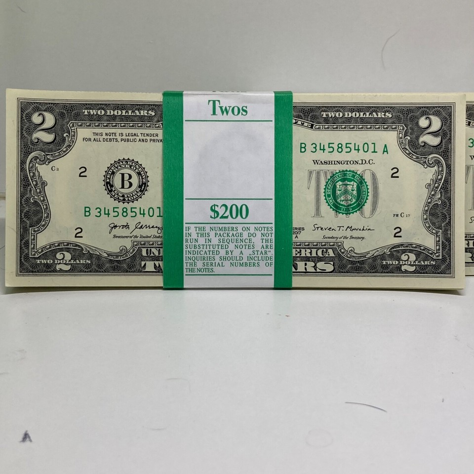 BEP Strap Series 2017A 100 Two Dollar Bills $2 Uncirculated Sequential ...