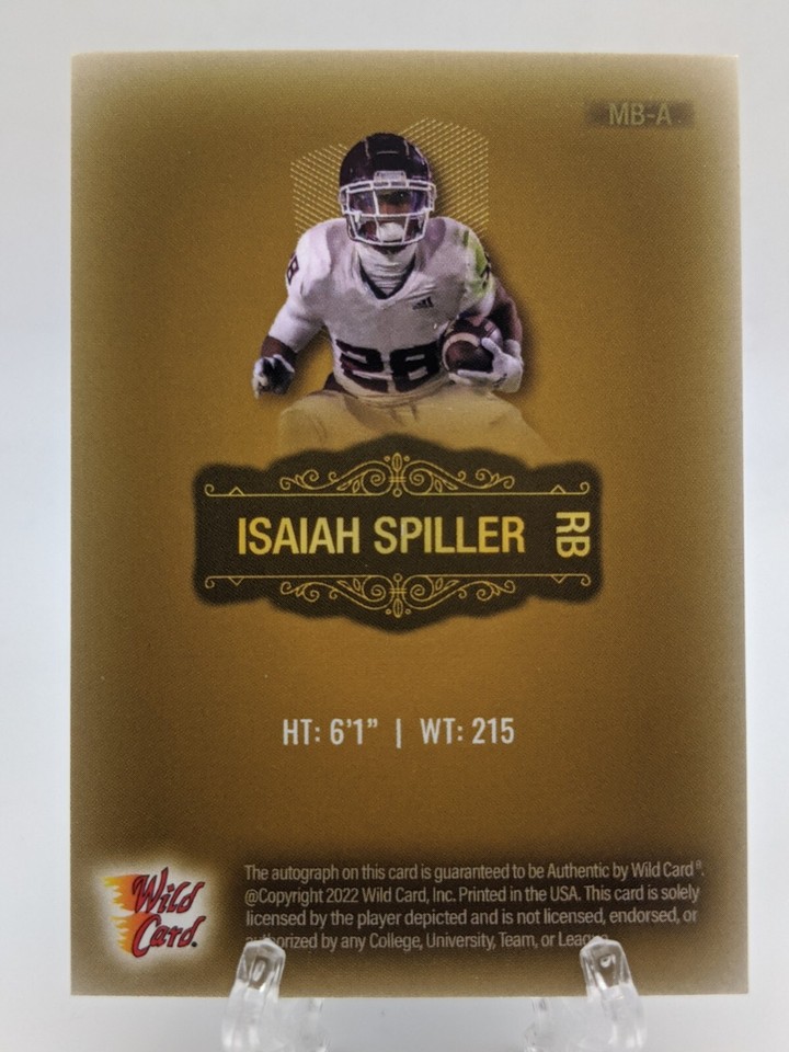 2022 WILD CARD MATTE GOLD AUTO ISAIAH SPILLER ROOKIE SP #'d/100; Texas ...