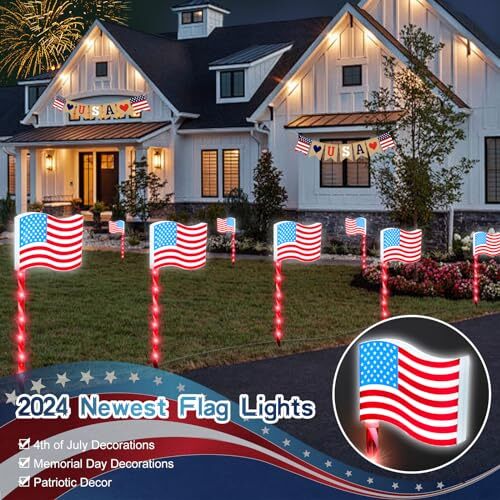 4th of July Decorations Outdoor American Flag LED Pathway Lights ...