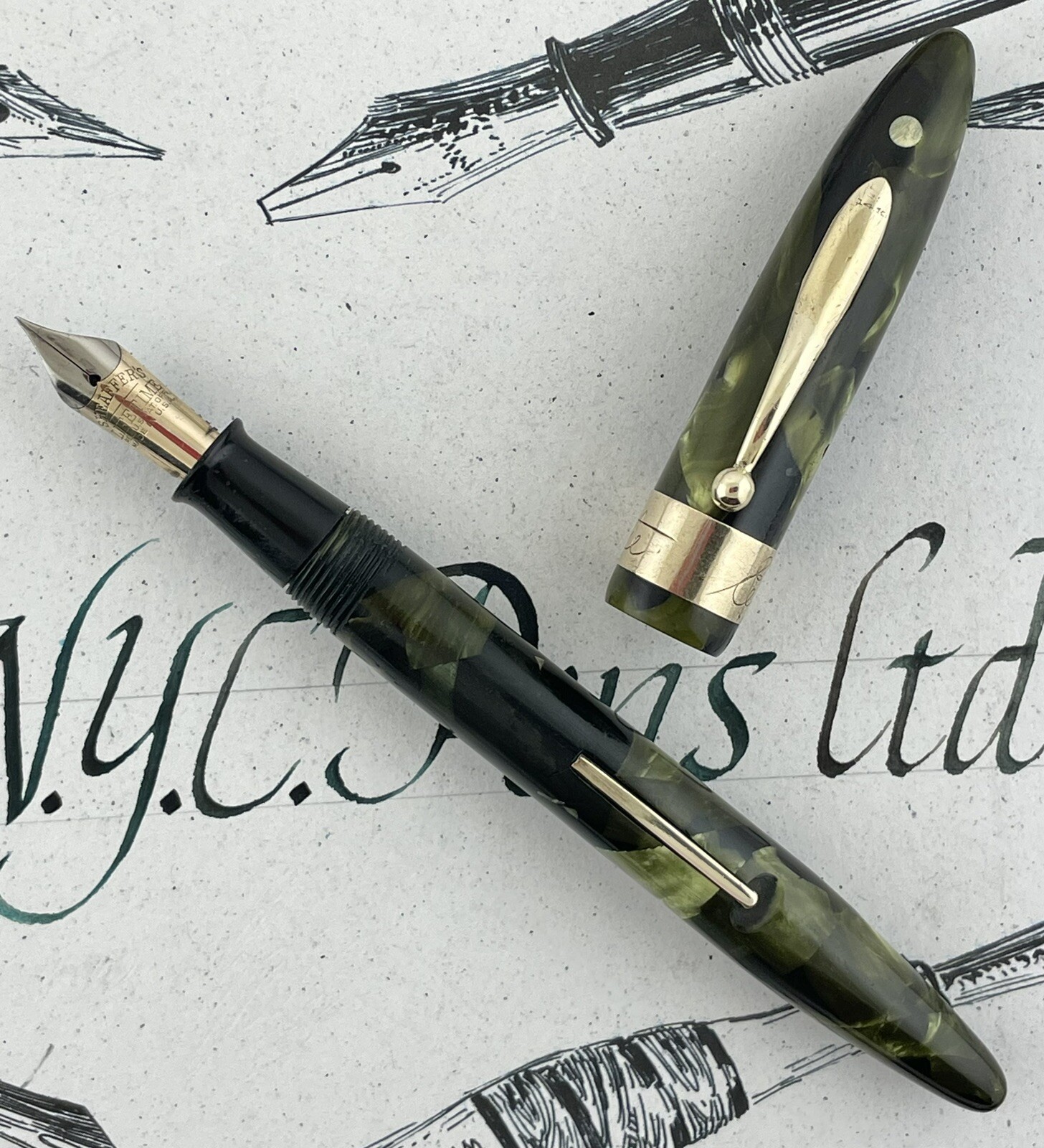 Sheaffer Autograph Fountain Pen ~ 14K Gold Band & Clip ~ New Sac ~ User ...