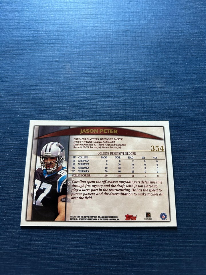 1998 Topps Football Jason Peter Rookie Card #354 Factory Set Break NM ...