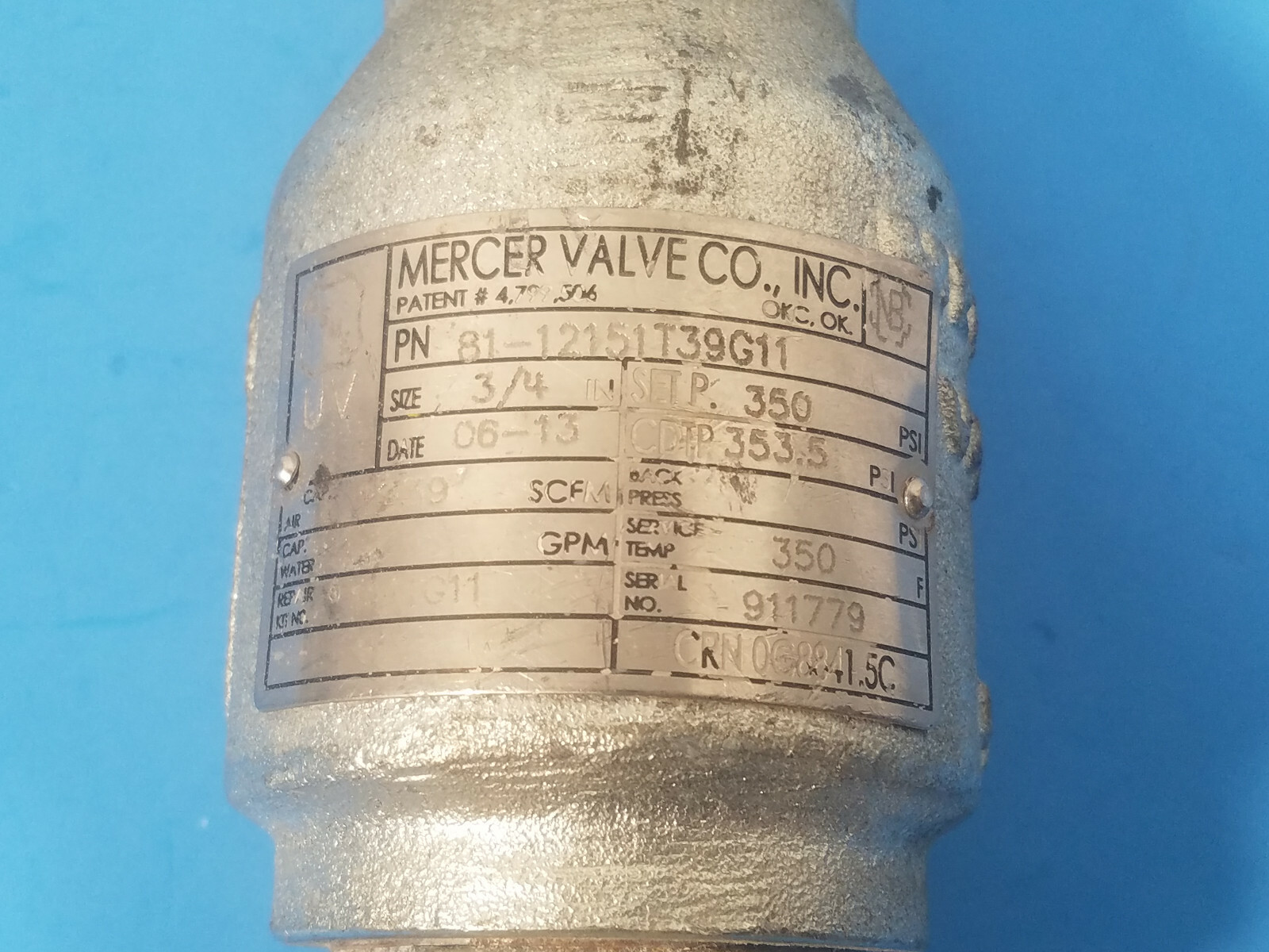 Mercer Valve 81-12151T39G11 CAP 530 CRN 0G8841.5C | eBay