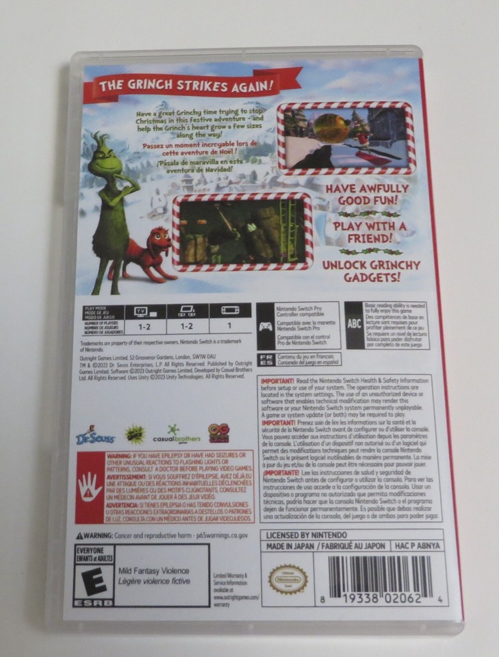Replacement Case (NO GAME) The Grinch Christmas Adventures - Nintendo ...