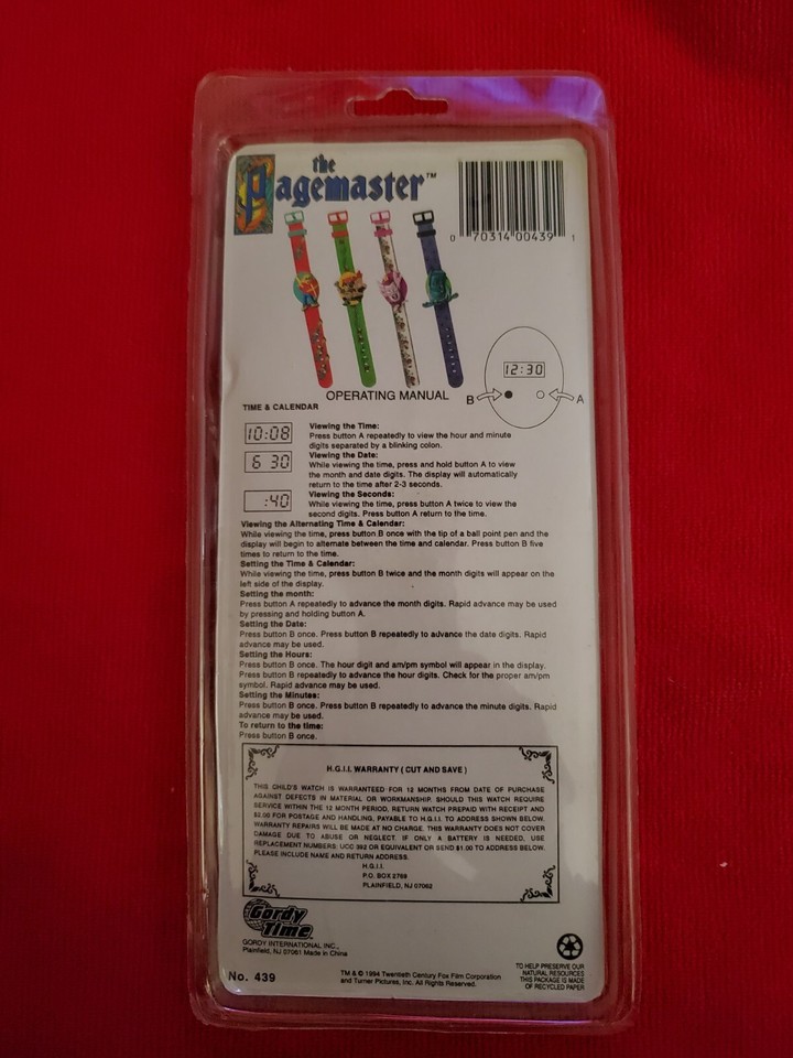 Vintage Gordy Time 1994 The Pagemaster Kids Watch Sealed | eBay UK