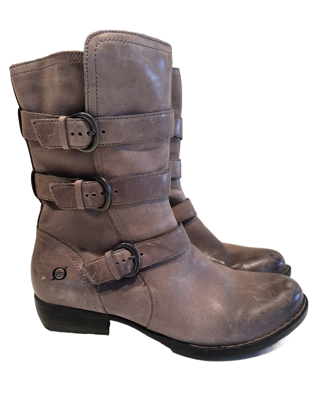 Born Boc Boots Women's 8 Gray Antique Leather Distressed Block Heels ...