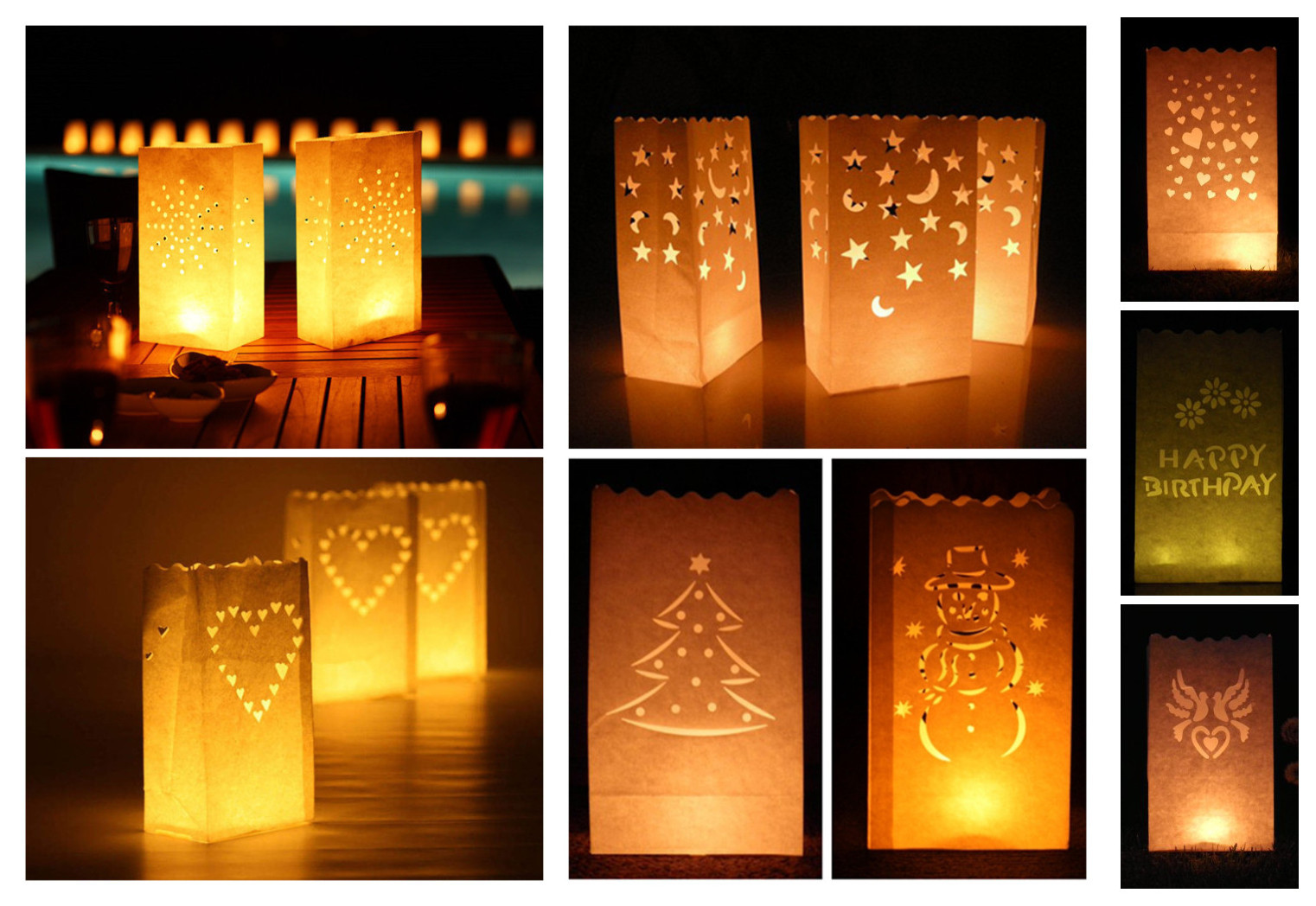 10 Luminary Paper Candle Bag Tea Light Lantern Wedding Party Garden BBQ ...