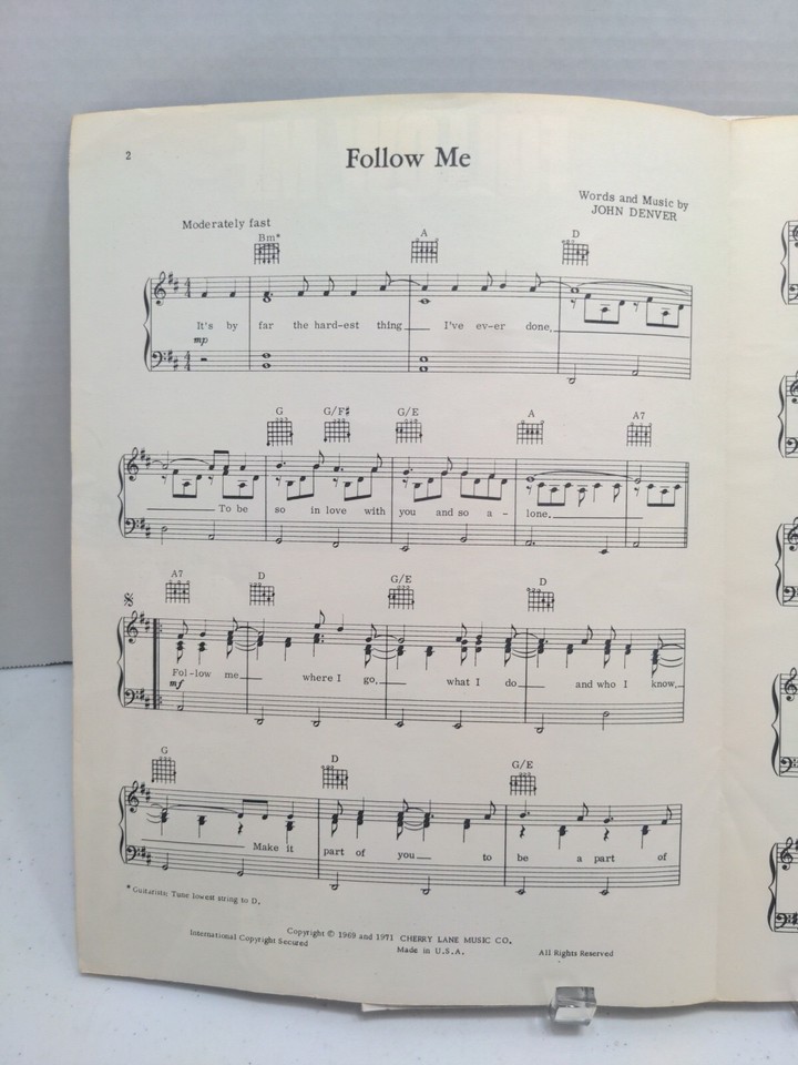 Follow Me Sheet Music John Denver Piano Guitar Voice 70s Country F2AM ...