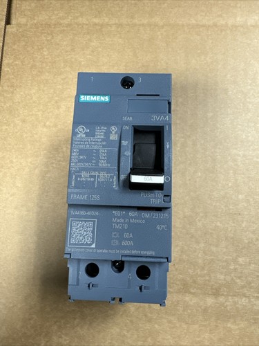 Siemens 3VA4160-4ED24-0AA0 60A 2p 600Y/347V Molded Case Breaker Surplus ...