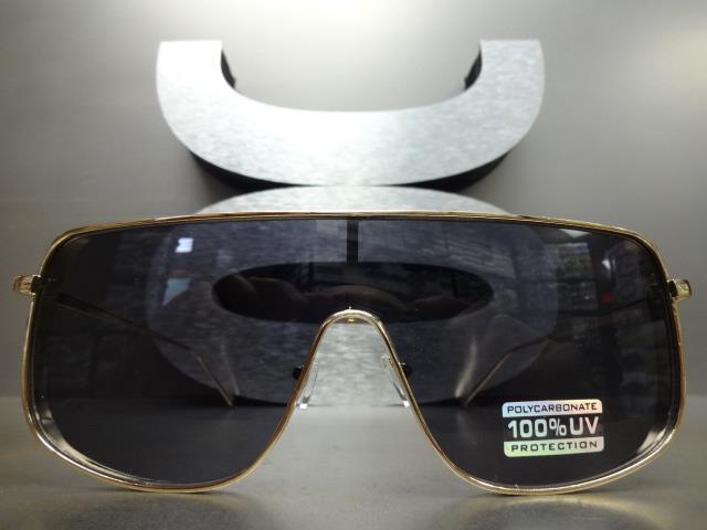 Men or Women OVERSIZED MODERN RETRO SHIELD Style SUNGLASSES Gold Frame ...