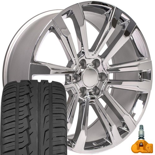 24x10 Wheels Fit Silverado Sierra Chevy 5822 Chrome 305/35R24 TPMS B1W ...