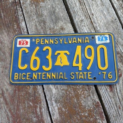 1975 Pennsylvania BICENTENNIAL License Plate - "C63 490" 75 76 stickers ...