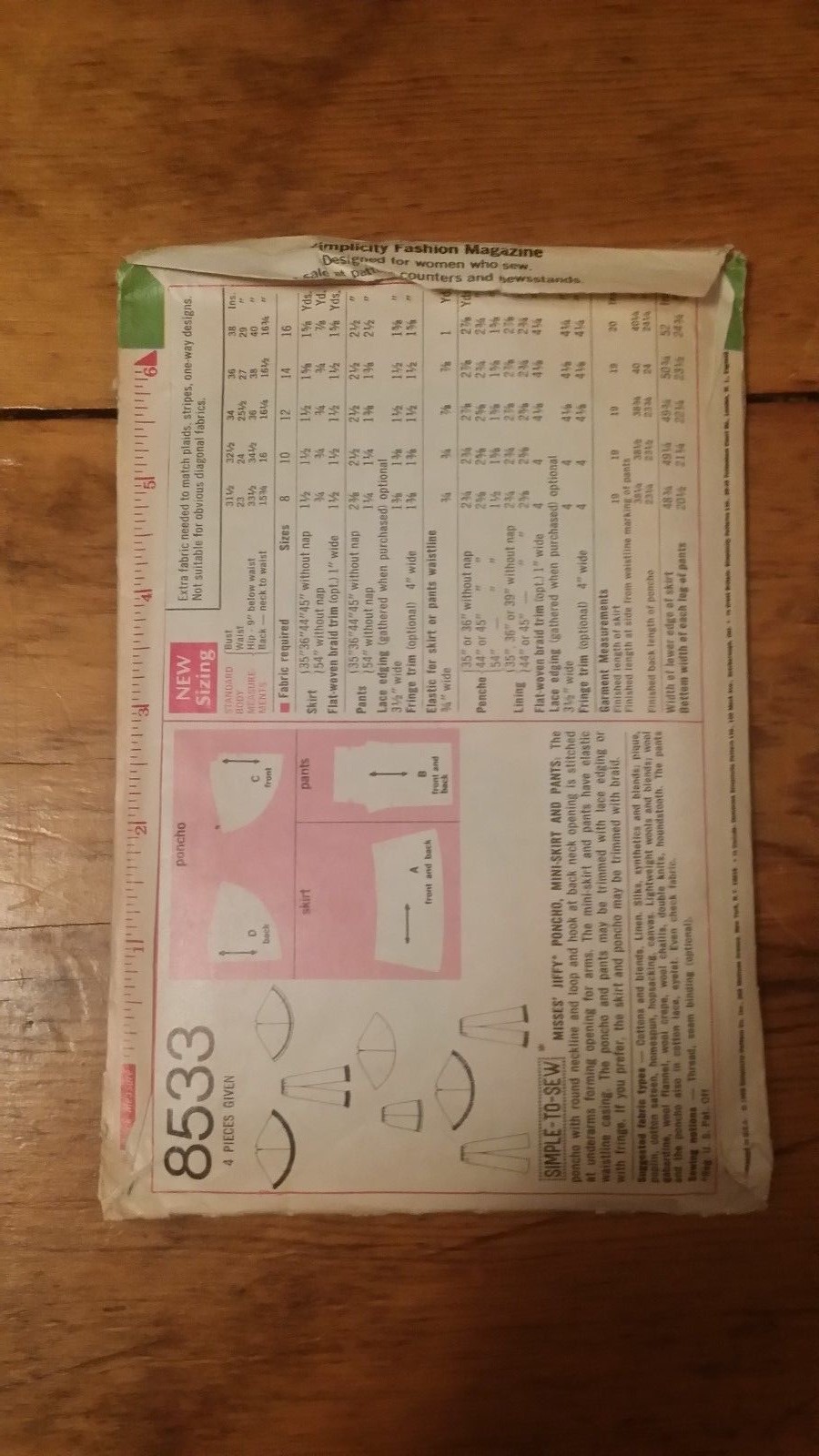 VINTAGE SIMPLICITY LADIES PONCHO PANTS PATTERN 8533 SIZE 8 FREE ...