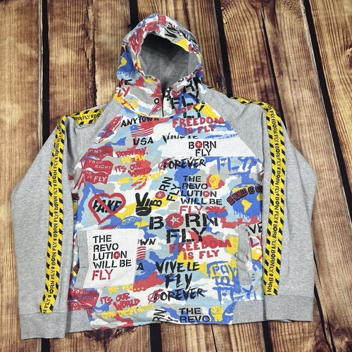 Born Fly Anytime Hoodie Sweatshirt Mens XL Graphic Spellout Graffiti ...