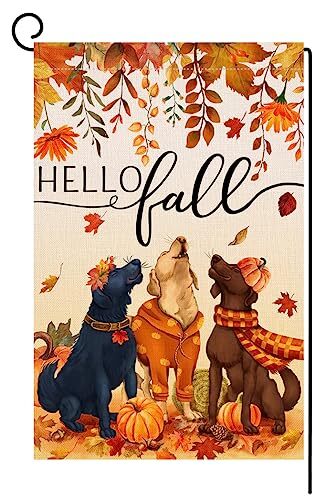 Fall Dogs Garden Flag Vertical Double Sided Autumn Leaves 12x18 Orange ...