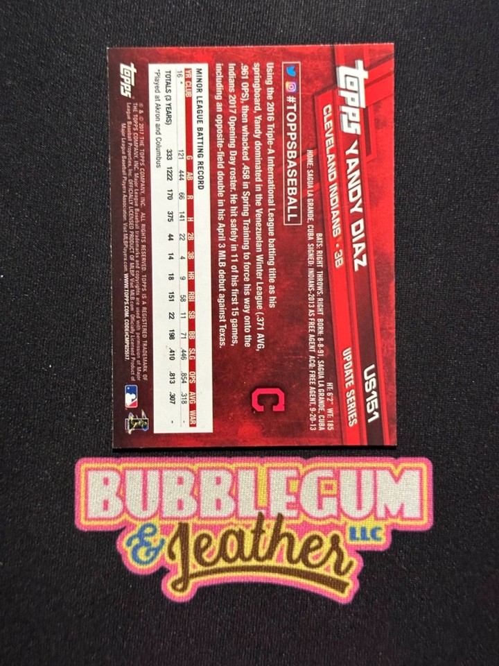 2017 Topps Update Yandy Diaz RC #US151 Cleveland Indians Rookie Card | eBay