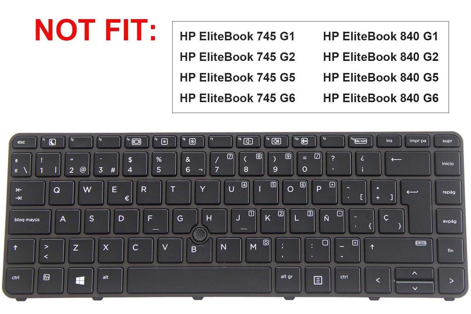 Spanish Latin Keyboard for HP EliteBook 840 G3 840 G4 745 G3 745 G4 Not ...