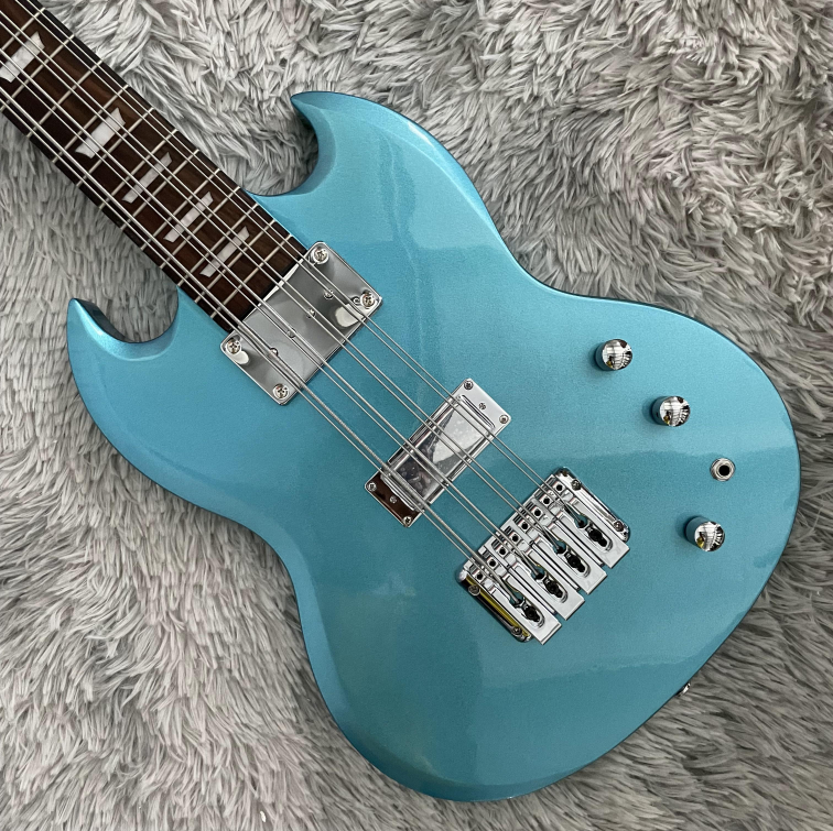Custom SG 8-strings Electric Bass Guitar Blue H-H Pickups Strings Thru ...