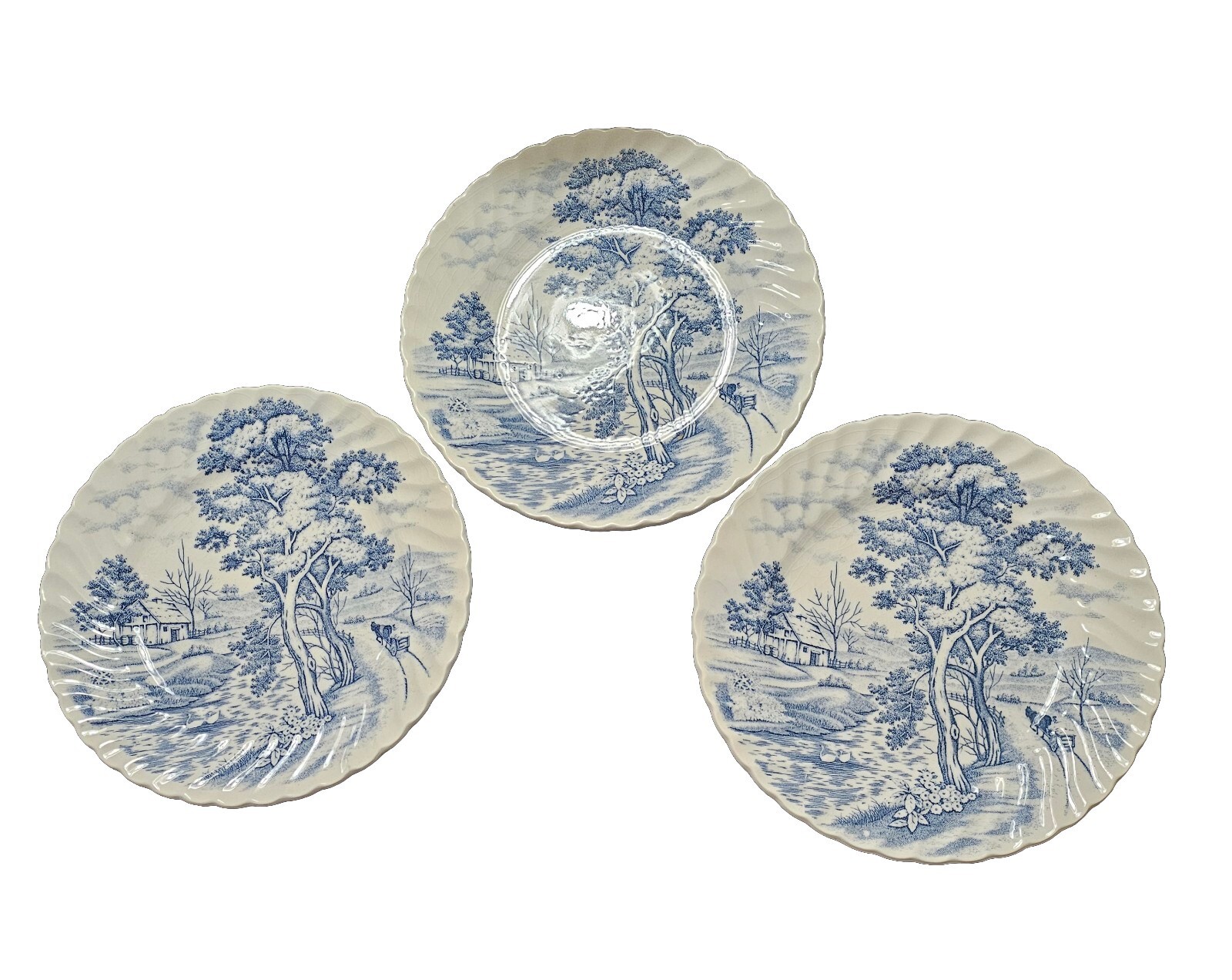 Vtg Set of 3 Nasco Blue River 7" Plate Salad Dessert Blue & White Japan ...