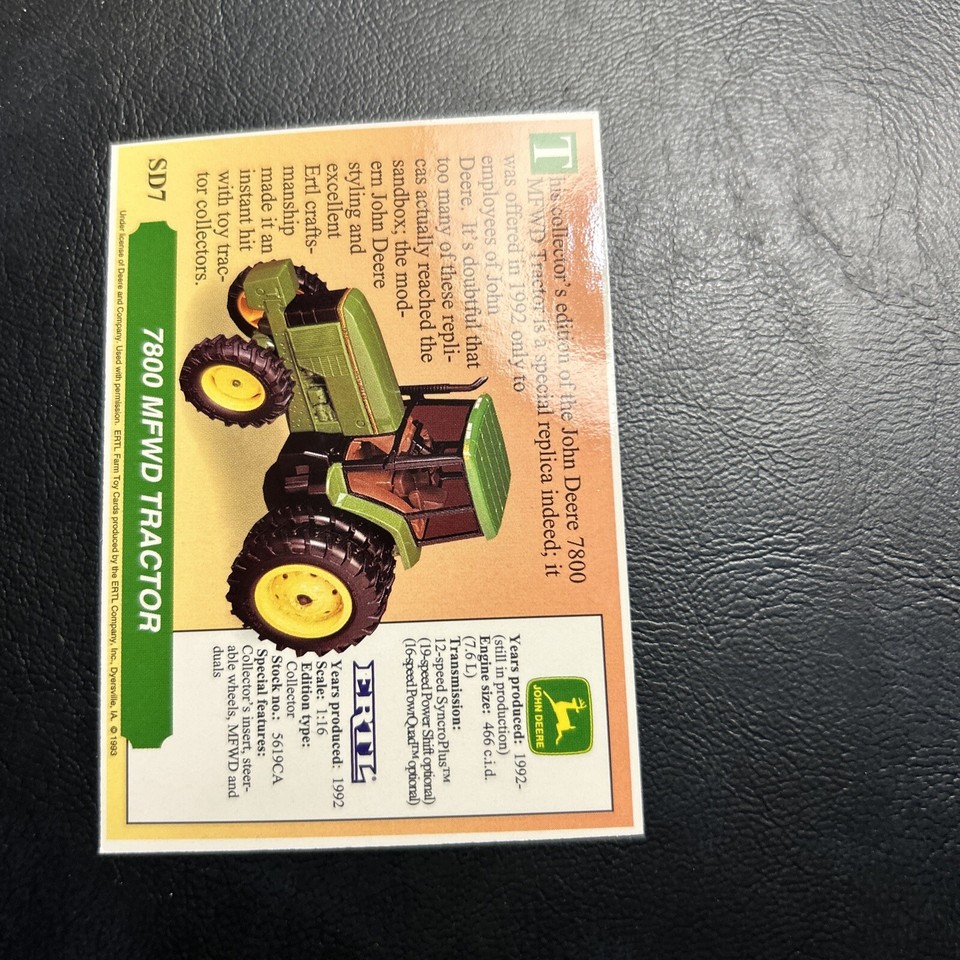 Jb23 Harvest Heritage 1995 Ertl John Deere #sd7 7800 Mfwd Tractor Gold ...
