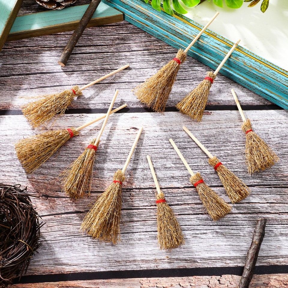 2 Pieces Mini Handmade Broom Miniature Broomsticks Work Child Dollhouse ...