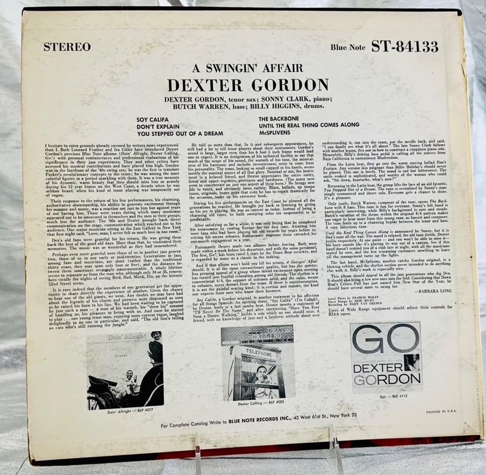 LP: Dexter Gordon, A Swingin' Affair, Blue Note, Stereo, 1962, Hard Bop ...