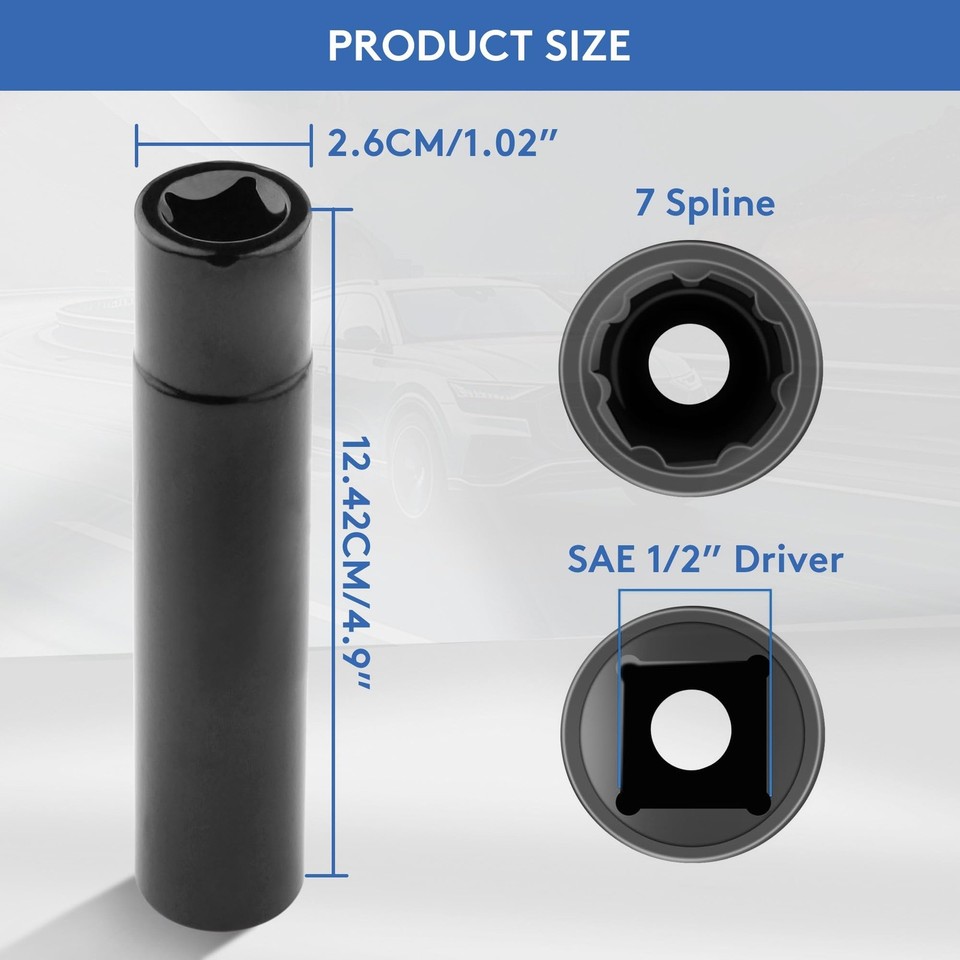 Spike Lug Nut Socket Key with 7 Spline, Solid One-Piece Spiked Lug Nut ...