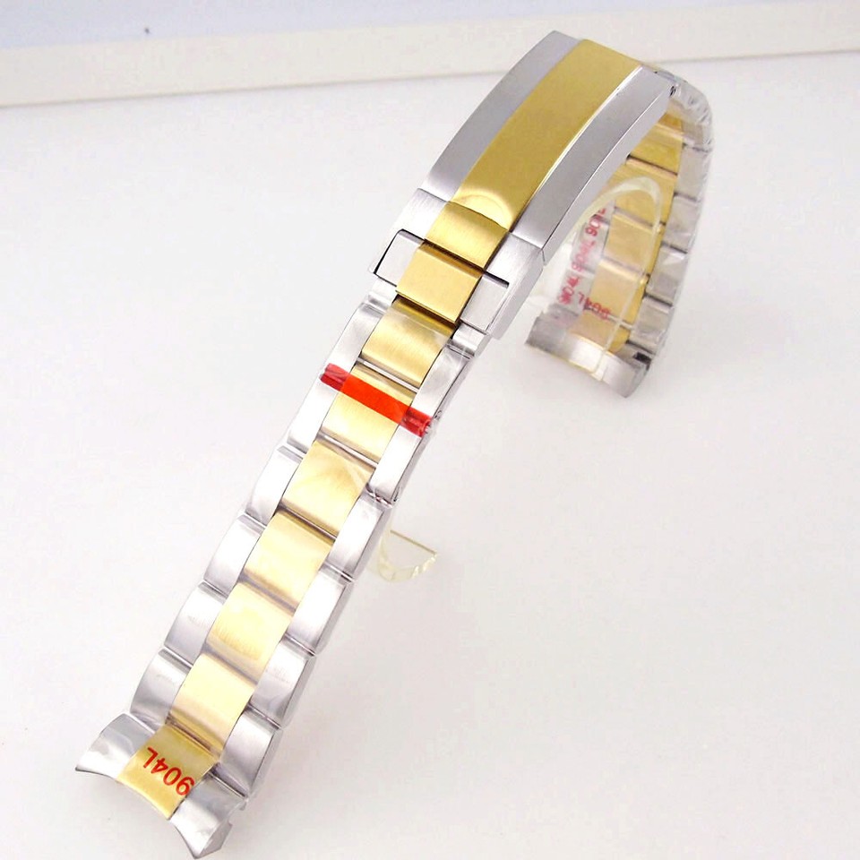 20mm 316L Oyster Steel Watch Bracelet Gold Black Silver Mens Strap ...
