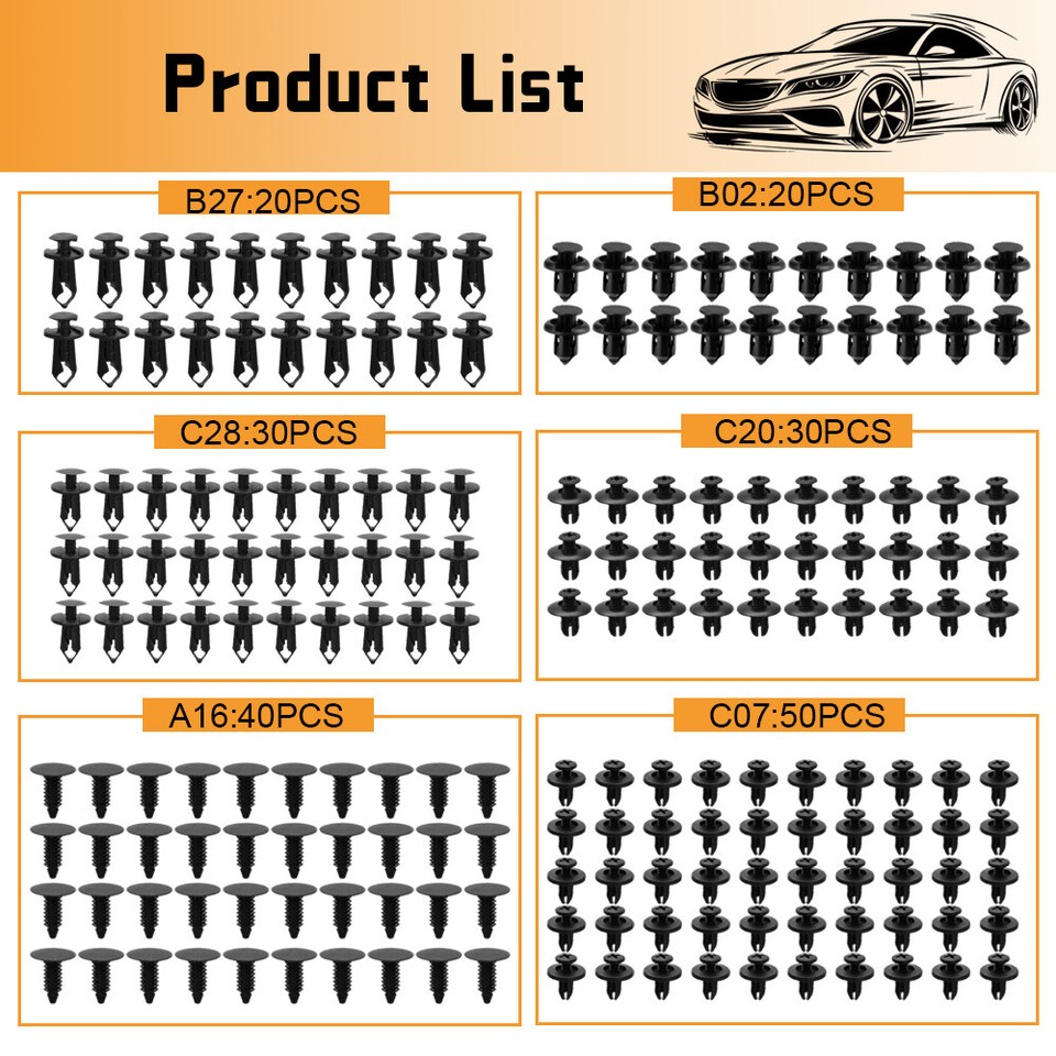 190x Car Body Fastener Plastic Trim Clips Push Rivets Panel Fender ...