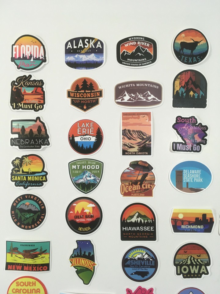 50 Pcs USA State Stickers Travel United States of America Sticker ...