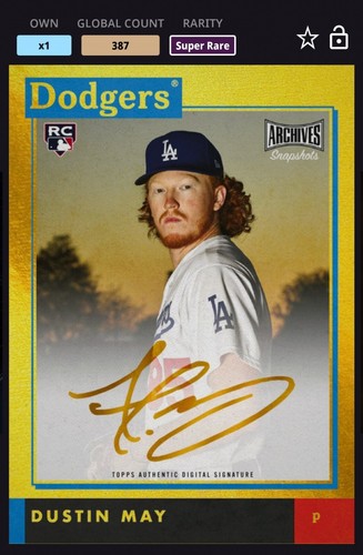Topps BUNT DIGITAL Archives 2020 DUSTIN MAY Rookie Gold Signature SR ...