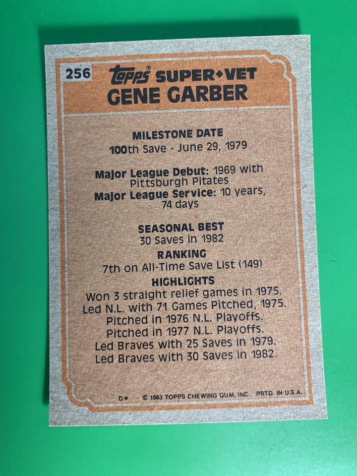 1983 Topps Gene Garber SV #256 Pittsburgh Pirates / Atlanta Braves | eBay