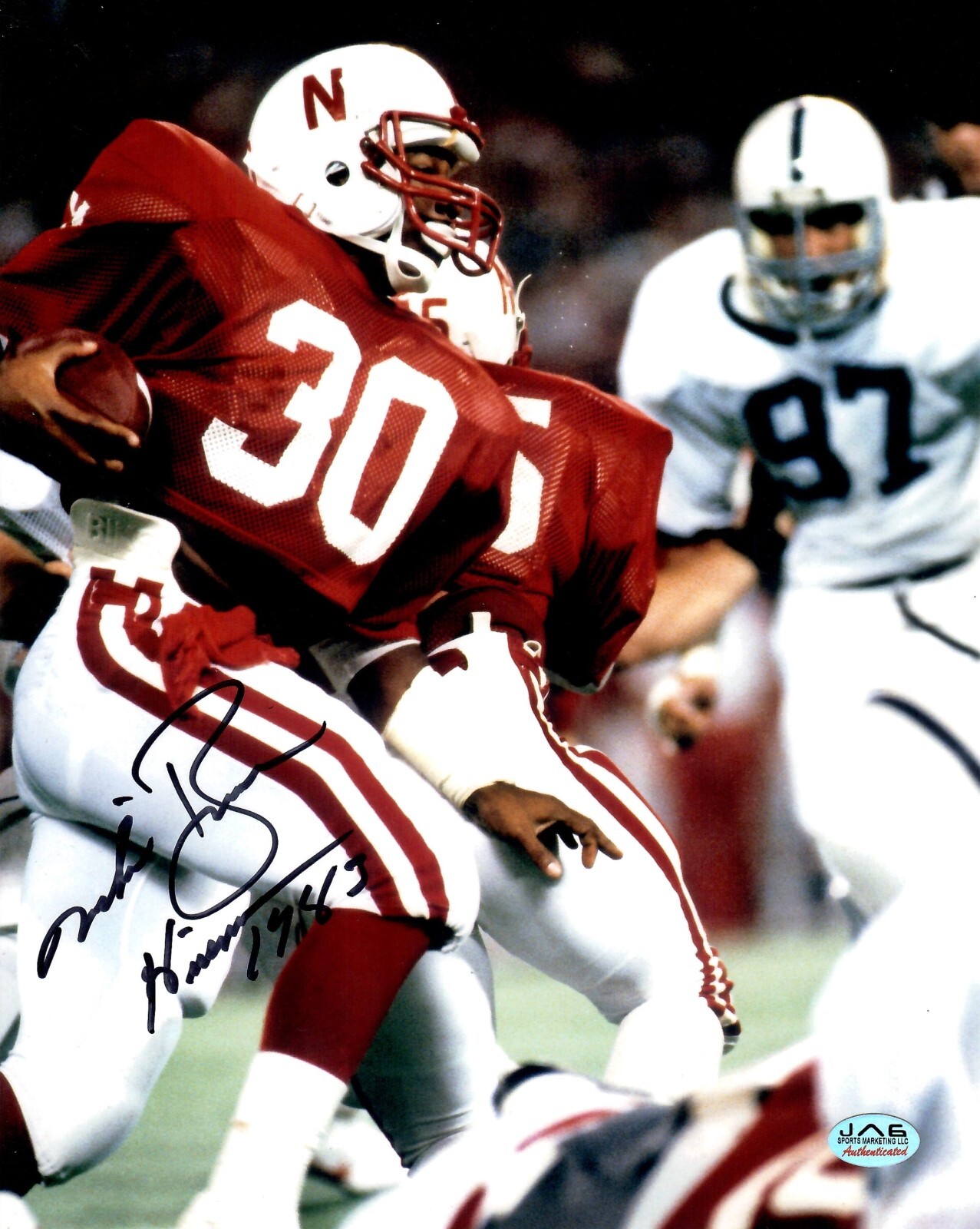 Mike Rozier signed inscribed 8x10 photo NCAA University of Nebraska ...