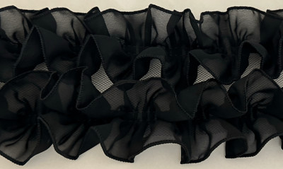 5" black double ruffled chiffon organza fabric trim 5 yards | eBay