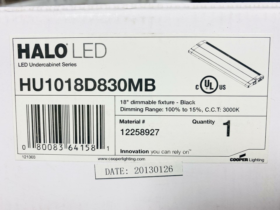 Halo HU1018D830MB LED Under Cabinet Light, 18", 3000 K, Matte Black | eBay