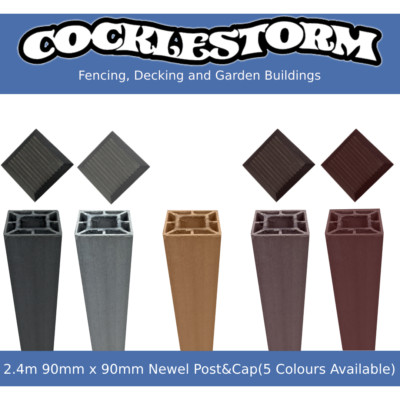 2.4m Composite/Plastic Decking, Newel Garden Winter Grey Post & Black ...