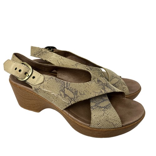 Dansko Sandals Womens Size 8 Brown Tan Jacinda Snakeskin Wooden Heel ...