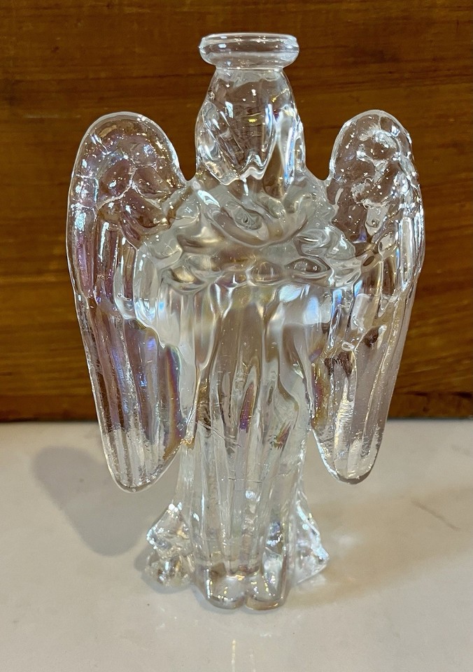 Iridescent Clear Glass Angel Statue with Halo 6" Holiday Christmas | eBay