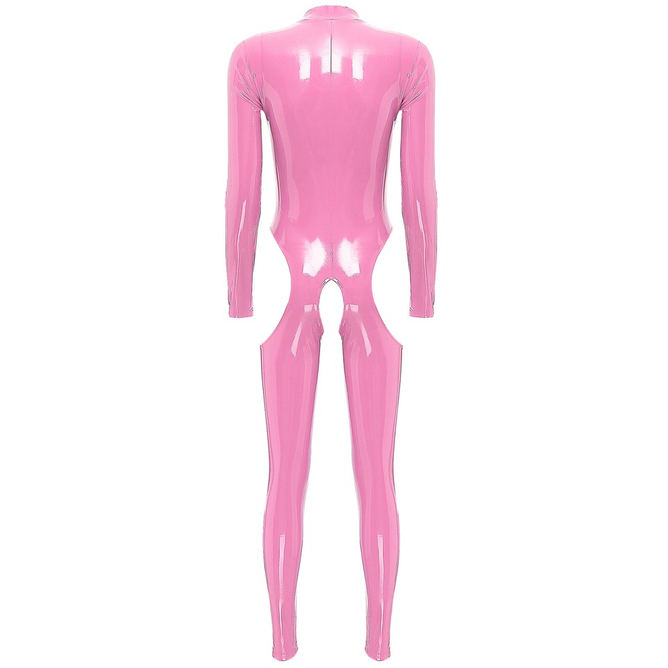 UK Women's PVC Leather Cut Out Bodycon Jumpsuit Catsuits Latex Bodysuit ...